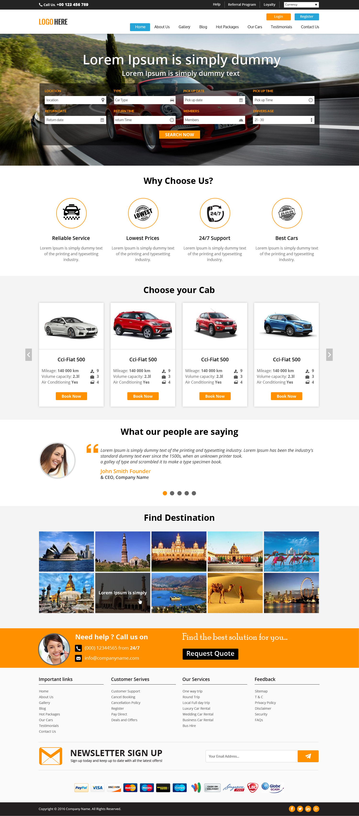 Cab Booking Website Template Bootstrap Grid Layout
